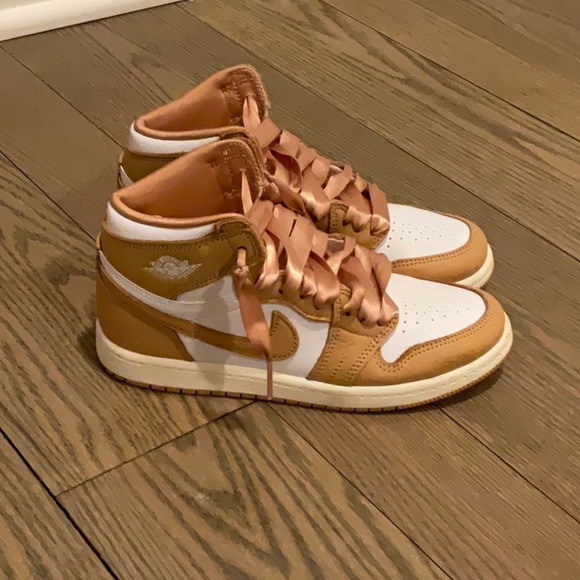 Nike | Shoes | Nike Air Jordan Hightop Sneakers White And Tan | Poshmark